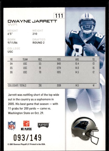 2007 Playoff NFL Playoffs #111 Dwayne Jarrett Gold Metalized #/149 RC ...