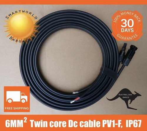 15m Twin Core 6mm2 50A DC Extension Cable from PV Solar Panel to ...
