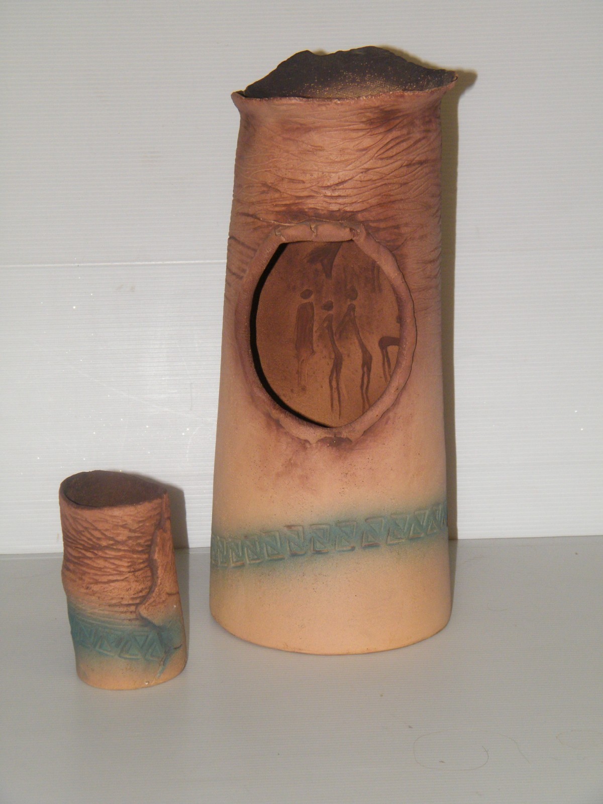 1999 J H BOONE Lan Spurgers Signed ART POTTERY Sculpture CANDLE CHIMNEY ...