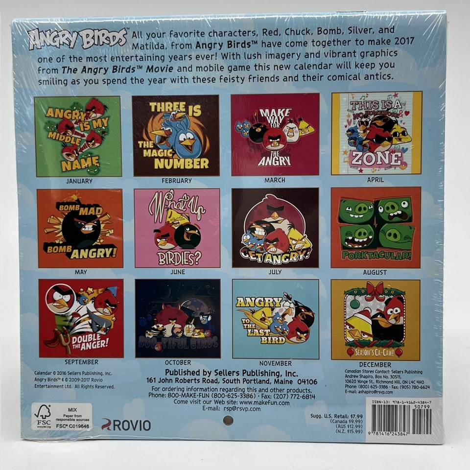 New & Sealed 2017 Angry Birds by Rovio Small 7” Square 12 Month ...