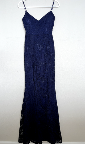 ALAMOUR the Label Dress XS Blue Lace Fitted Long Full Length Maxi Prom ...