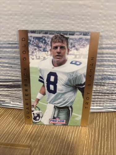 TROY AIKMAN (Dallas Cowboys) 1992 PRO LINE QUARTERBACK GOLD INSERT CARD ...