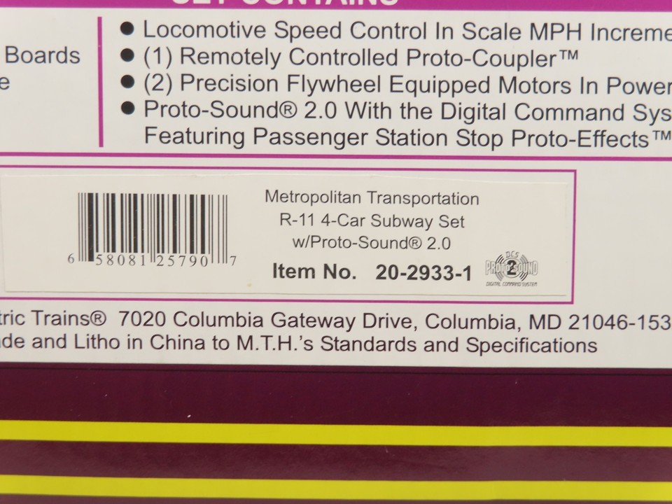 MTH 20-2933-1 MTA Premier R-11 4-Car Subway Set w/Protosound 2 NIB | eBay
