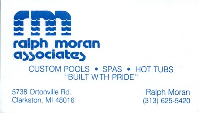 Ralph Moran Associates Custom Pools Clarkston Vintage Business Card ...