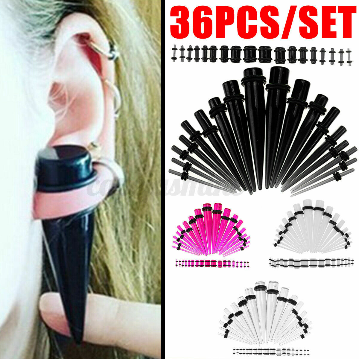 Ear Tapers 36Pcs Acrylic/Stainless Taper Stretching Kit Ear Gauges ...