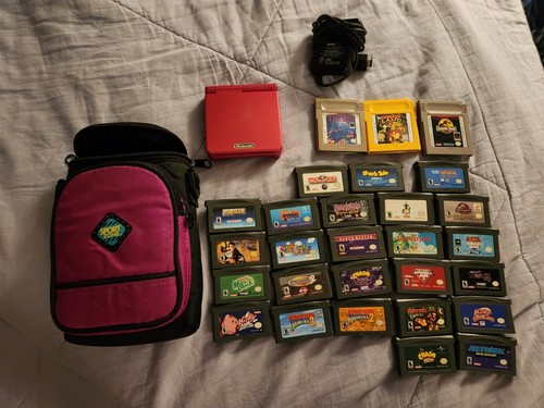 Nintendo Game Boy Advance SP- Flame Red With 28 Games and Gamestop ...