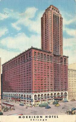 The Morrison Hotel Chicago 1951 Postmark Street Scene Tram Bus Cars P28 ...