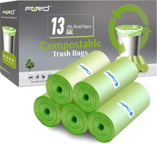Compostable Trash Bags - 13 Gallon Tall Kitchen Garbage Bags 80 Count ...
