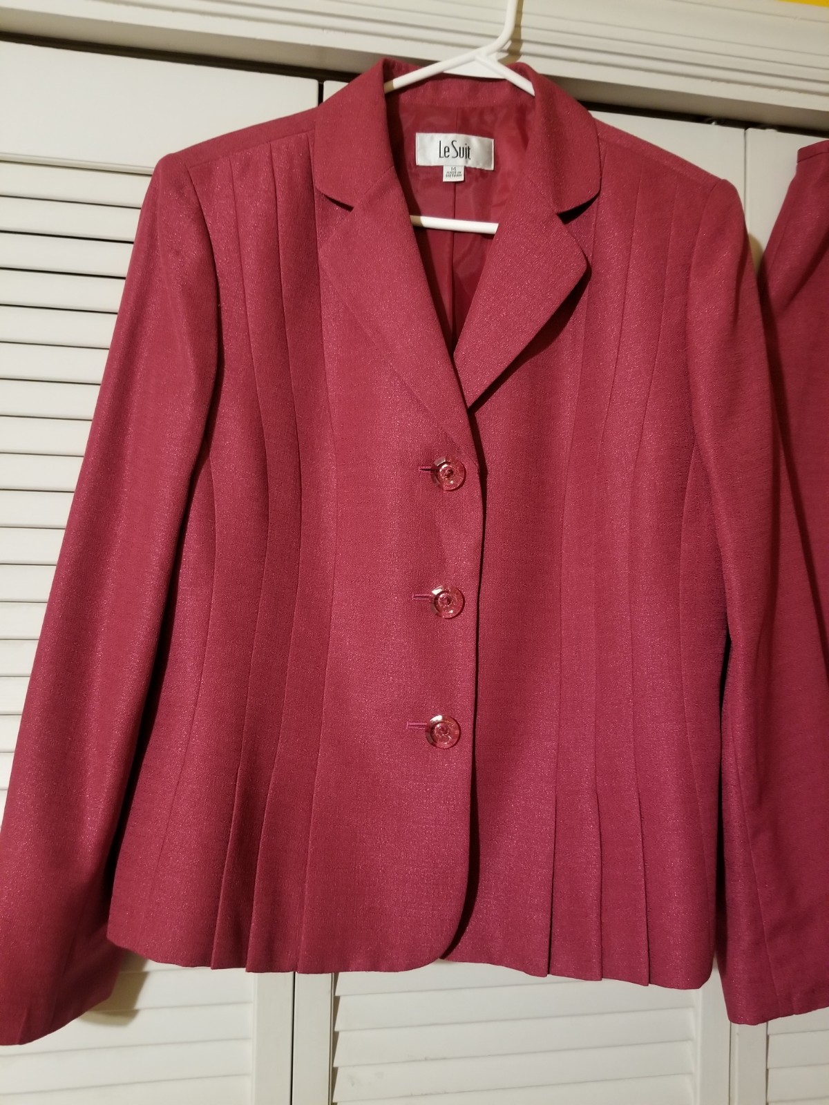 Le Suit 2-Piece Size 14 Jacket Skirt Suit Pink Lined Polyester Long ...