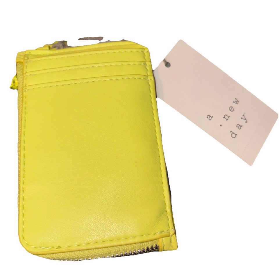 A New Day Yellow Neon Wallet Credit Card Slots And Zippered Money ...