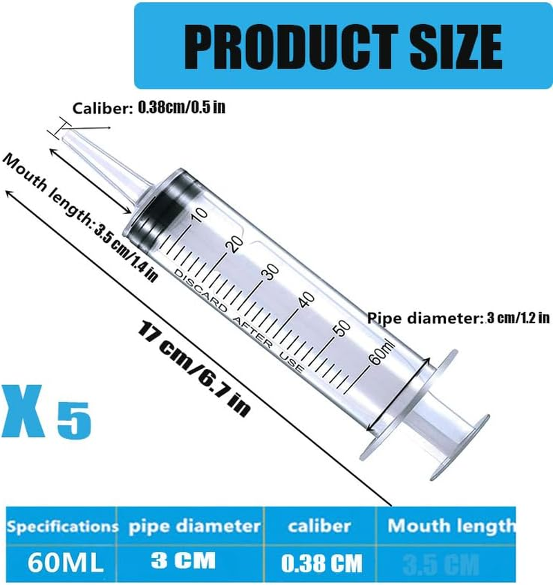 5Pcs 60Ml Plastic Syringe with Caps No Needle, Disposable Feeding ...