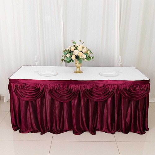 14 feet BURGUNDY SATIN Drape TABLE SKIRT Banquet Wedding Catering Trade ...