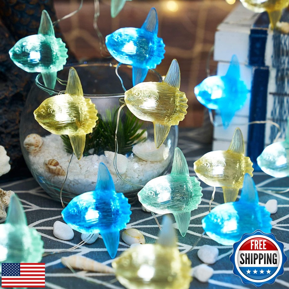 Sea Life Decor Ocean Fish String Lights Indoor Outdoor Mola Sunfish ...