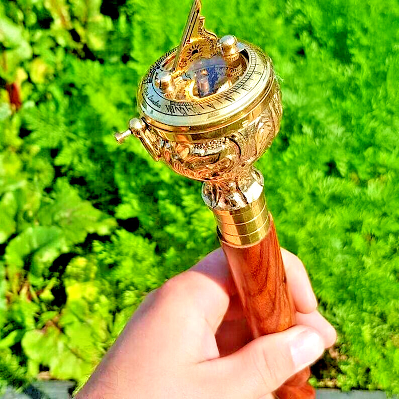 Wooden Walking Stick With Brass Compass Handle , Best… - Gem