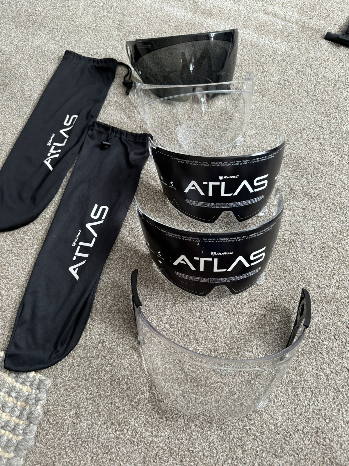 NEW RUROC ** LOT 5** ATLAS VISOR FACE SHIELDS ~ 5 Shields, 2 Sleeves | eBay