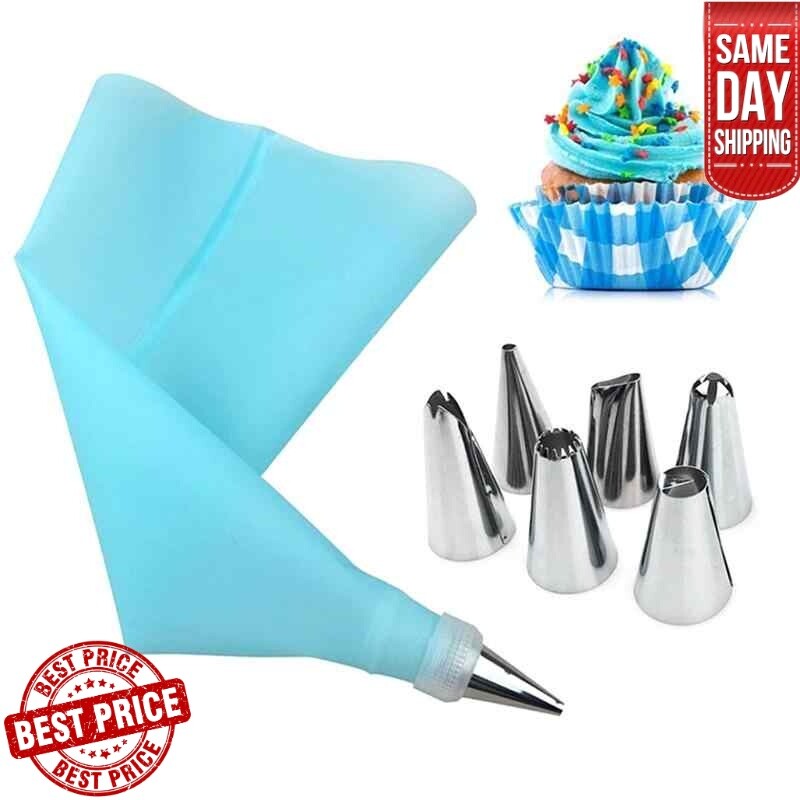Silicone Icing Piping Cream Pastry Cake With Steel Nozzles Decor Set ...