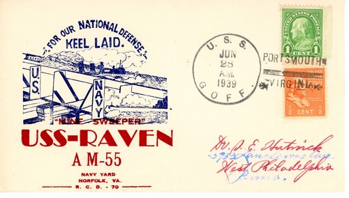 Naval Cover USS Goff 1939 Portsmouth VA USS-Raven Keel Laid Cachet | eBay