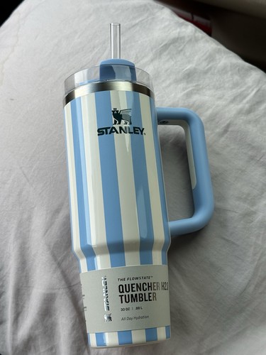 NWT 30 oz Stanley Cornflower Blue Stripe Cabana Quencher Tumbler Cup | eBay