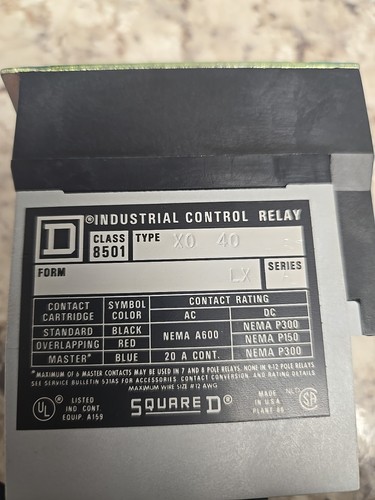 SQUARE D INDUSTRIAL CONTROL RELAY CLASS 8501 TYPE X SERIES A USED | eBay