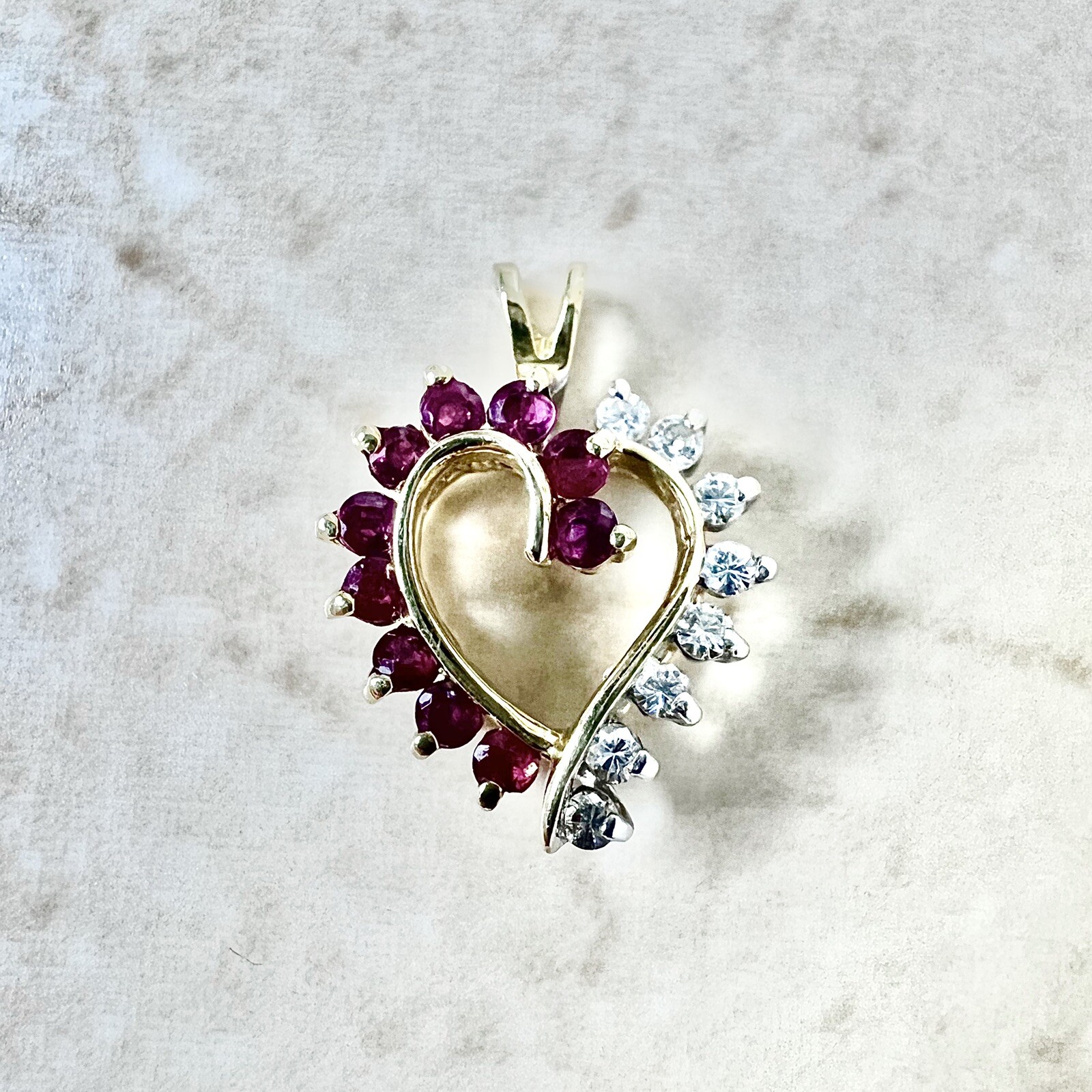 Vintage Natural Ruby & Diamond Heart Pendant Necklace… - Gem