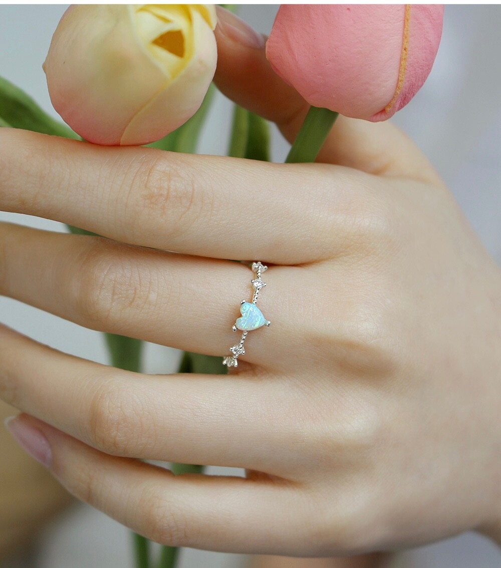 925Silver Ring very cute green opal cubic Korean style jewelry cute k drama | eBay