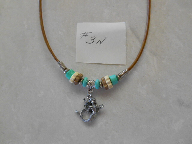 18" Necklace Mermaid Charm Holding Starfish Brown Leather Cord Hard ...