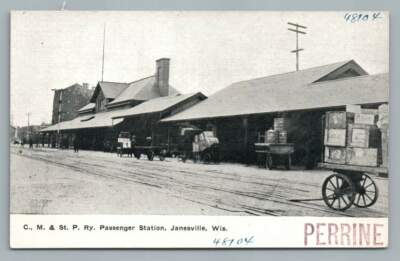 CM&StP Railroad Depot JANESVILLE Wisconsin~Train Station Antique ...