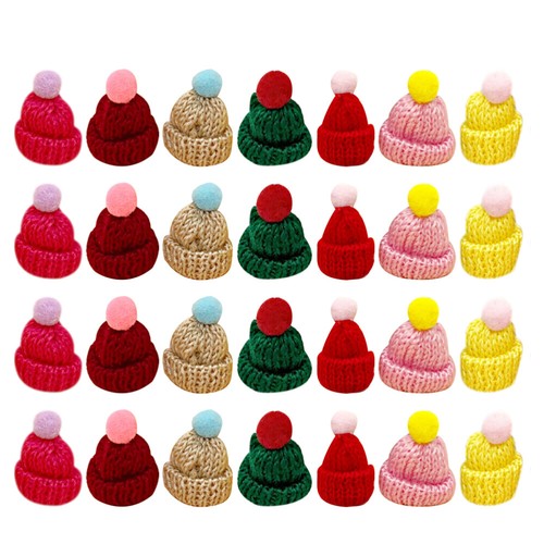 60PCS Christmas Mini Knitting Hats Doll Hat DIY Craft Knitting Hats ...