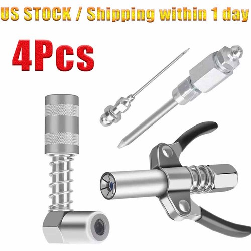 4Pcs Grease Gun Accessory Kit 90 Degree Coupler Adapter Grease Needle ...