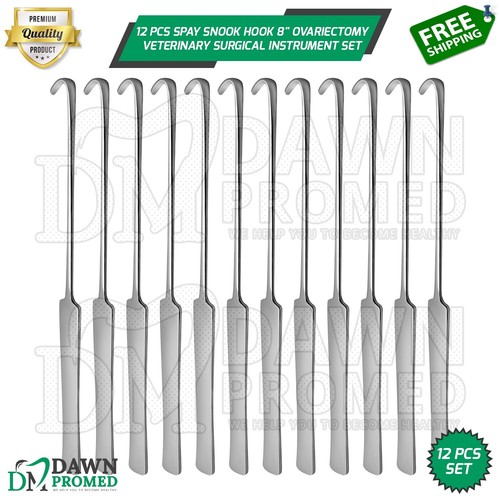 12 Pcs Spay Snook Hook 8" Ovariectomy Veterinary Surgical Instruments ...