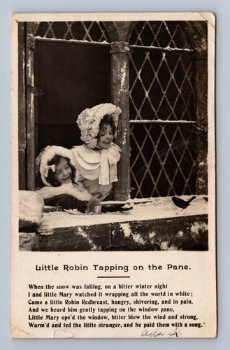 Girls By Snowy Window "Little Robin Tapping" RPPC Manchester UK to ...