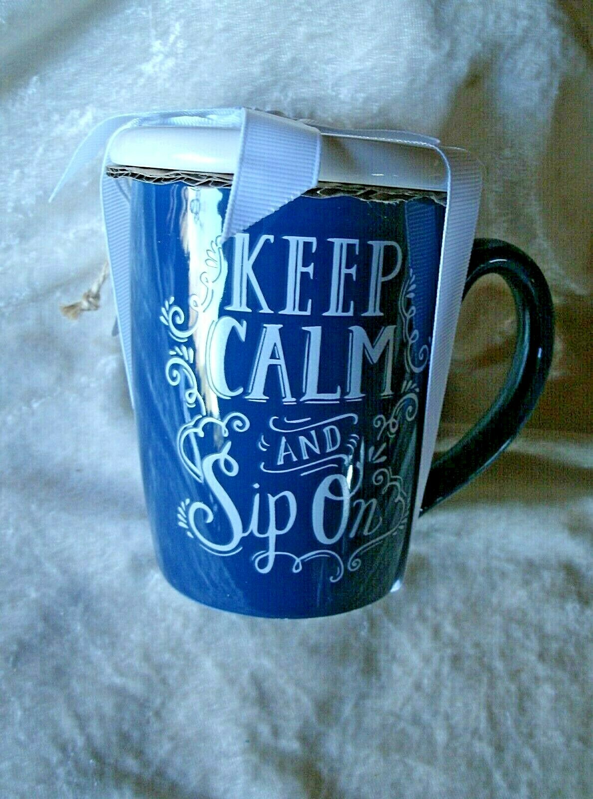 "Keep Calm and Sip On" Blue Inspirational Mug w/ hanging Ornament or as ...
