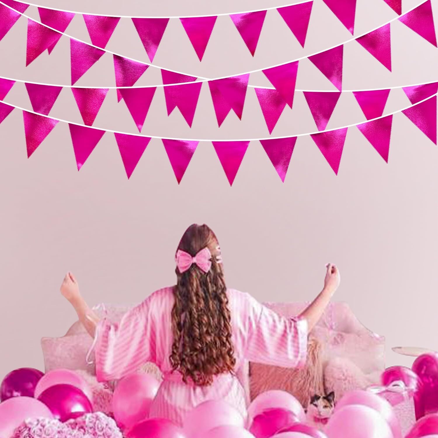Hot Pink Party Decorations Triangle Pennant Banner Flag Rose | eBay