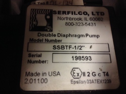 Serfilco Double Diaphragm Air Operated Diaphragm Pump - SSBTF-1.5 w ...