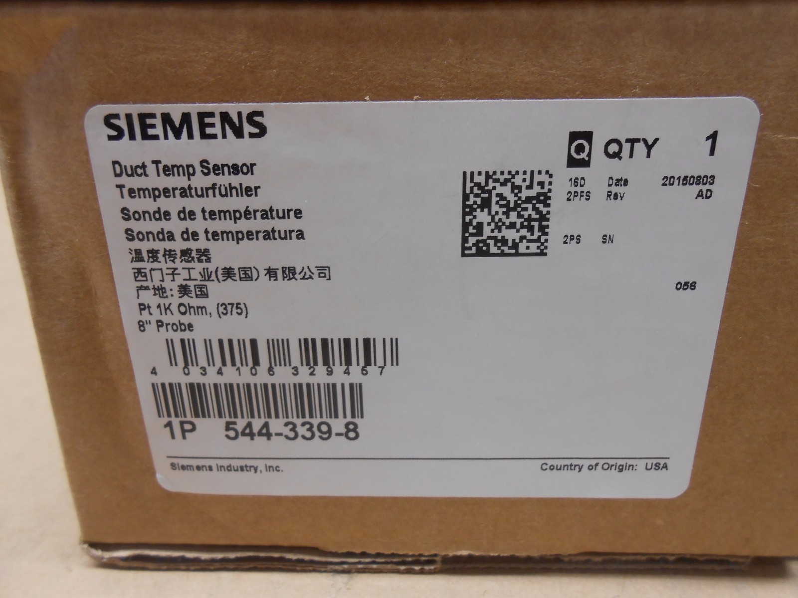 Siemens Duct Temperature Sensor 1k Ohm 8" Probe 544-339-8 for sale ...