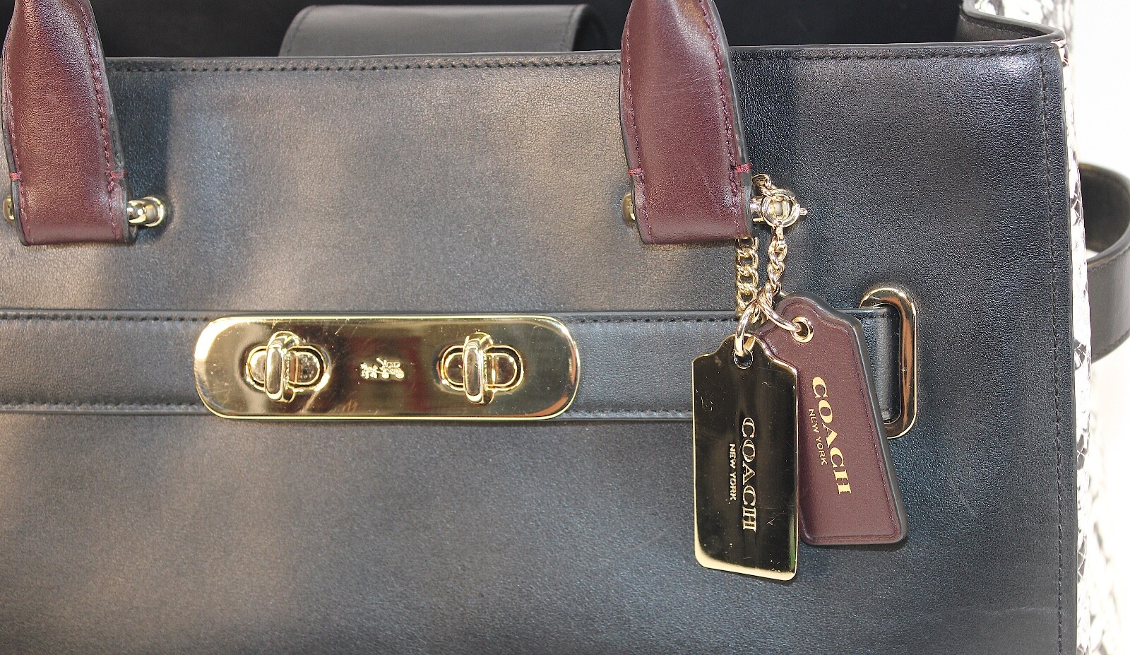 Coach F36458 Large Swagger Color Block Black Snakeskin Carryall ...