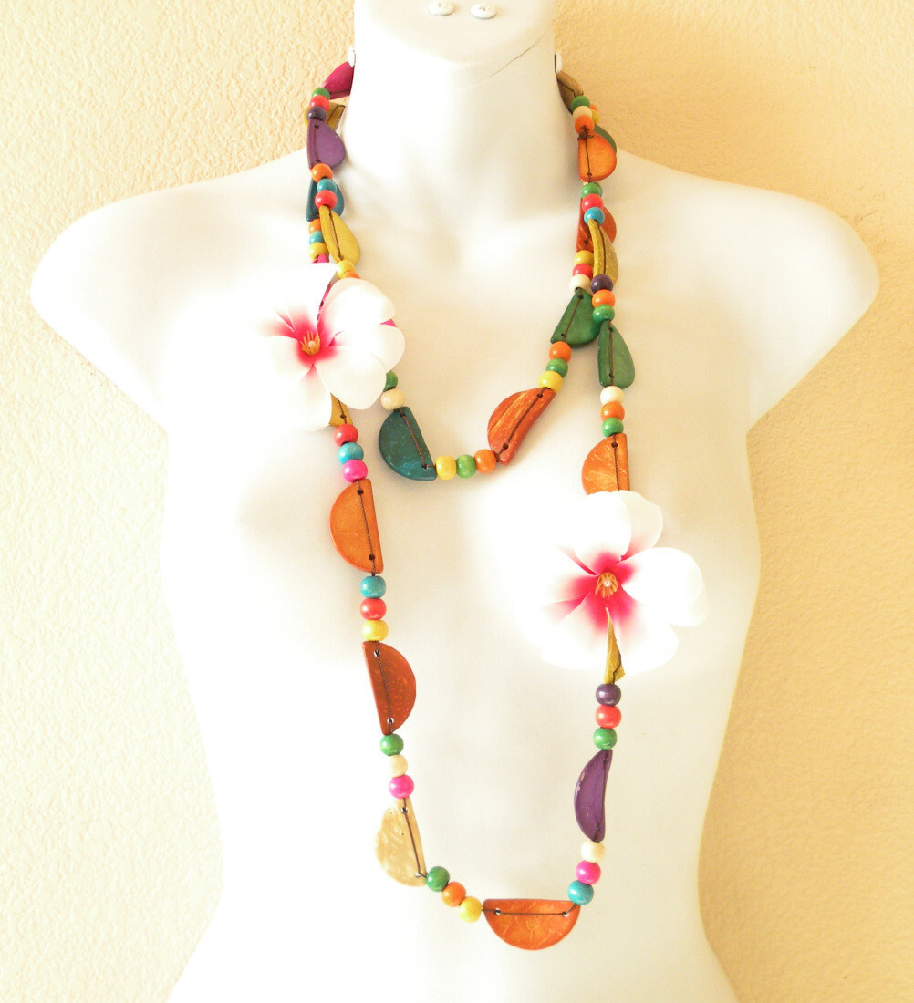 N11 Chunky Hawaiian Luau Party Ethnic Wooden Crafted Chains Lei ...
