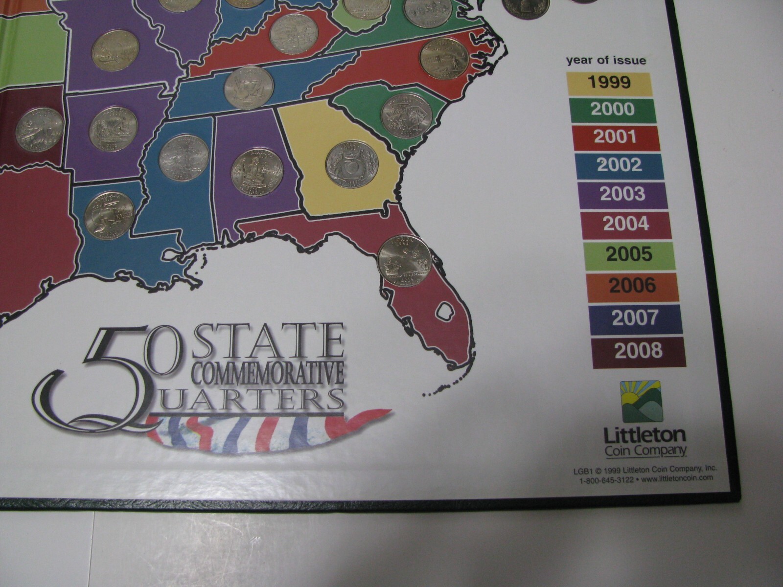 1999-2008 USA Fifty State Quarters Coin Collectors Map With All 50 ...