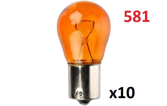New Box Of 10 Amber Indicator Light Bulbs Off Set Pin 581 Car Van Lorry ...
