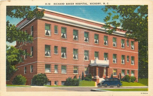 Linen Postcard NC L462 Street View Richard Baker Hospital Hickory Old ...