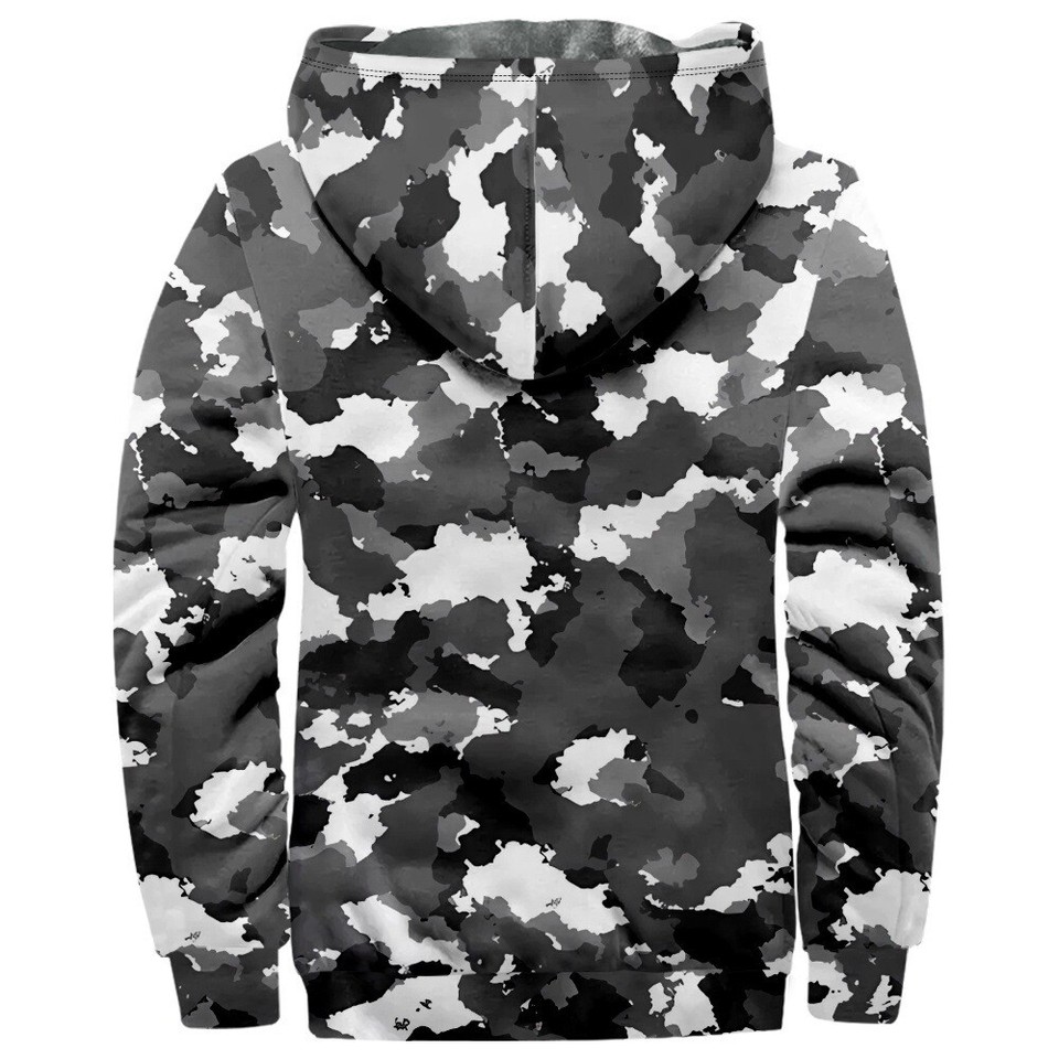 Mens Gray Camouflage Fleece Lined Hoodie Sweater Camo Winter Zip Jacket ...