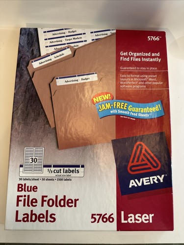 Avery Laser 5766 File Folder 1/3 Cut Labels White 30/Sheet, 44 Sheets ...