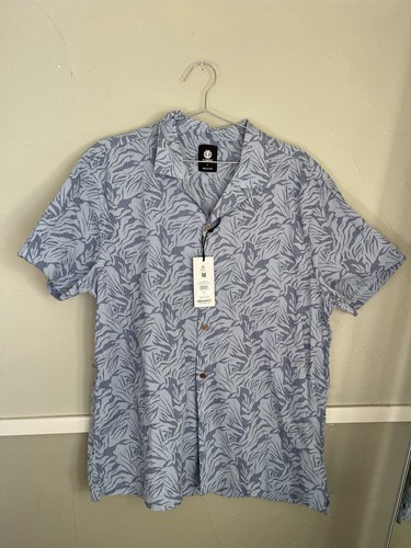 Element Button Up Shirt Mens Large Blue Tropical Leaf Print Short ...