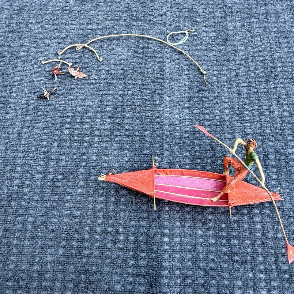 Sarena Mann Paper Mache Art Mobile Dancing Flying Fairy Lady Rowing Boat W Birds | eBay