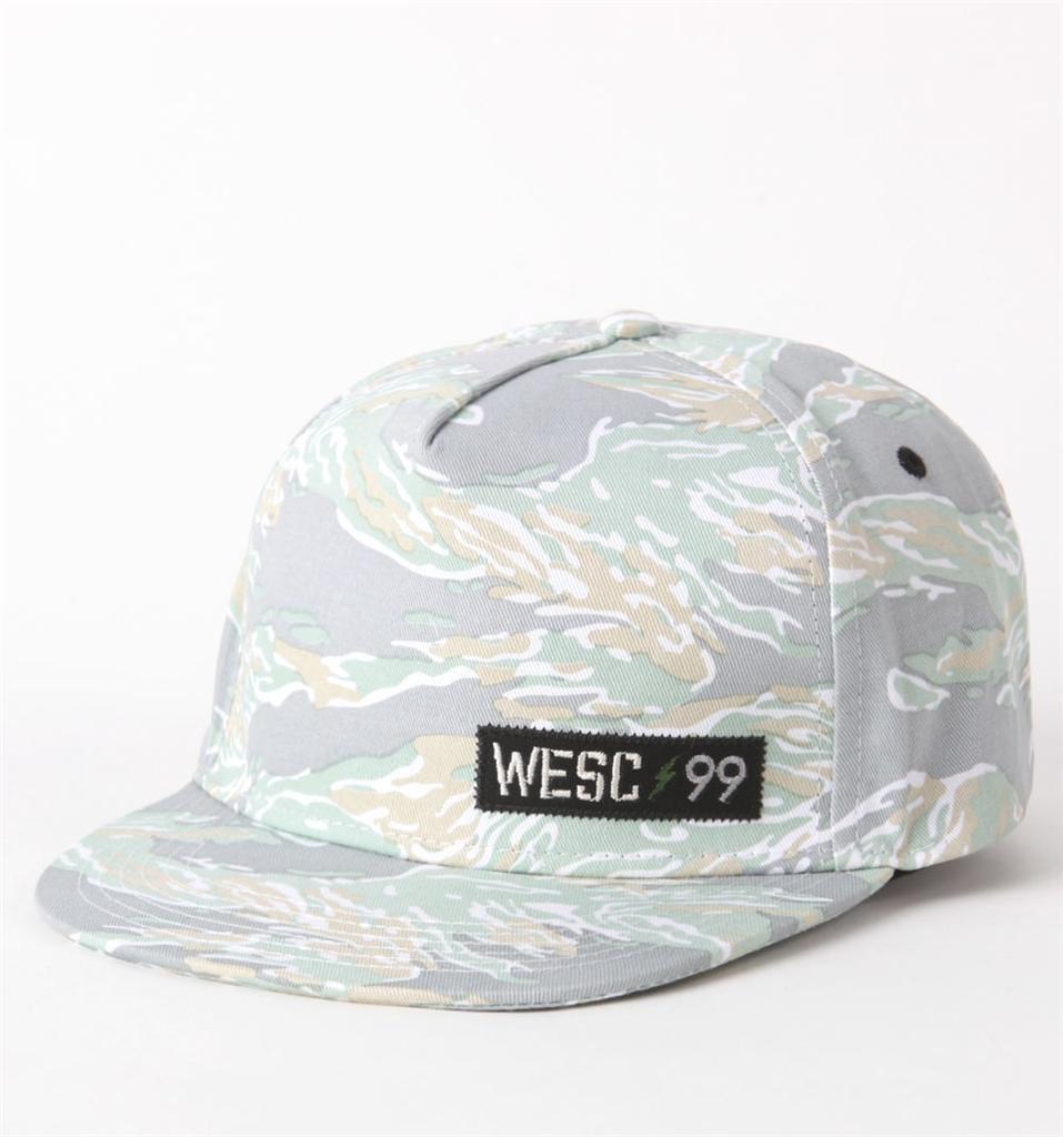 WeSC Nebe Muted Camo Gray Flat Bill Black Snapback Hat Ball Cap New NWT ...