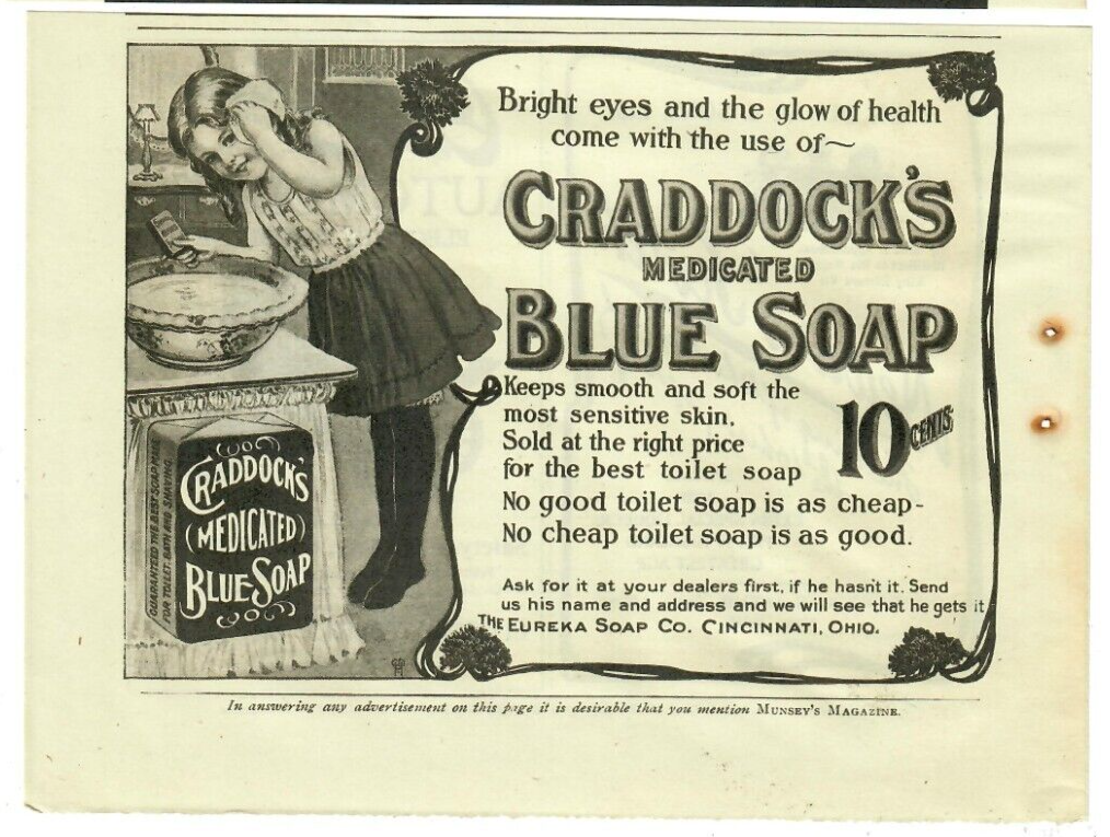1902 Craddock's Medicated Blue Soap Antique Print Ad Girl Washing Face ...