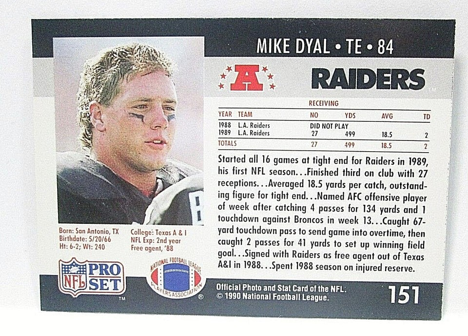 1990 NFL Pro Set MIKE DYAL #151 - Raiders | eBay