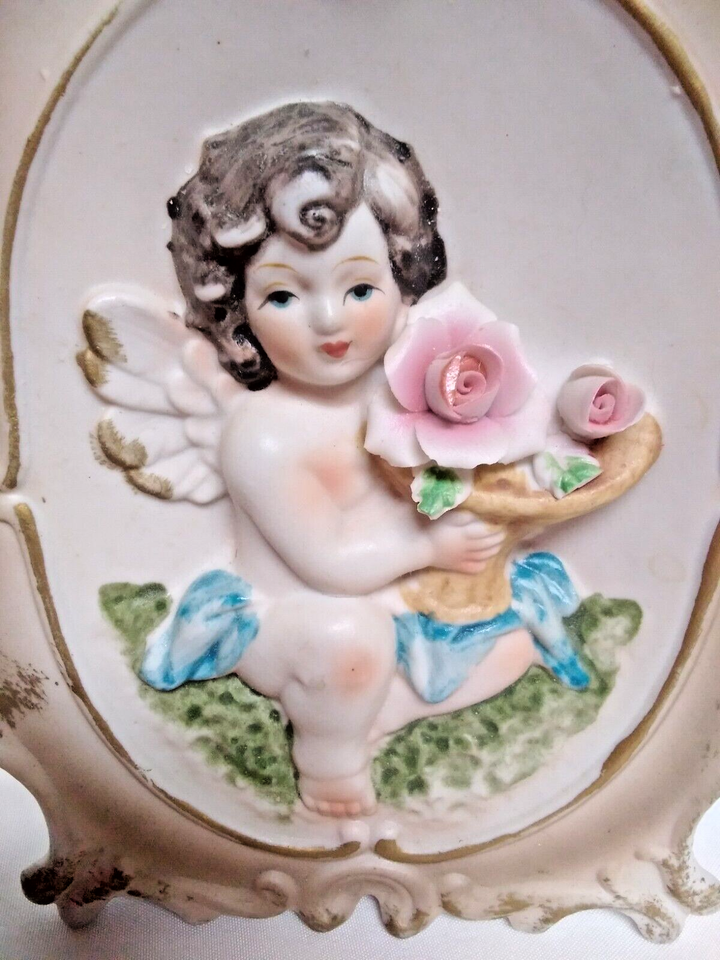 (2) VTG NORLEANS CERAMIC ANGEL CHERUB HOLDING ROSES WALL POCKETS | eBay
