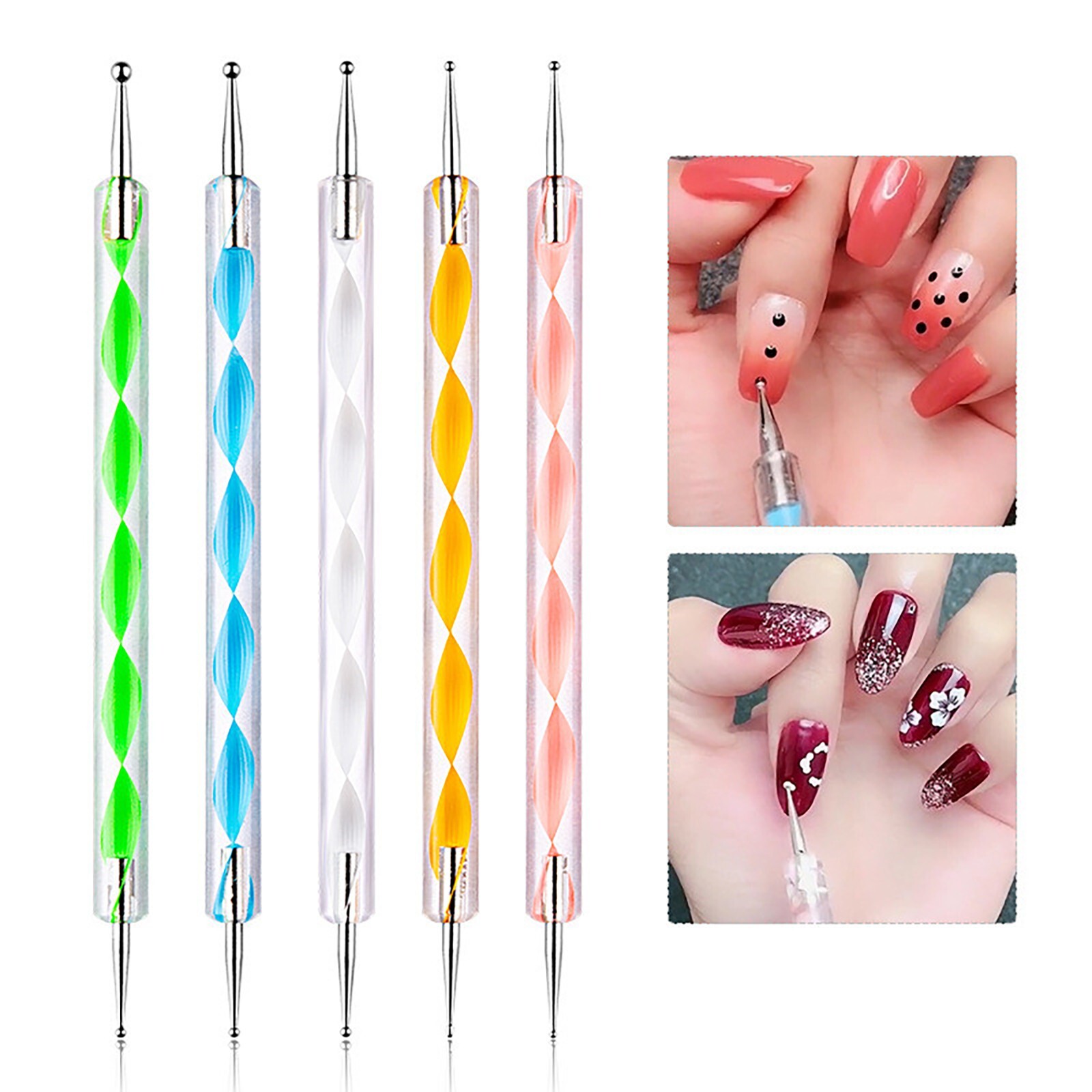 5PCS Dotting Pens With 3 PCS Nail Painting Brushes, Nail Art Design ...