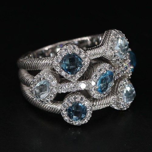 Sterling Silver - JUDITH JACK White & Blue CZ Braided Cocktail Ring ...
